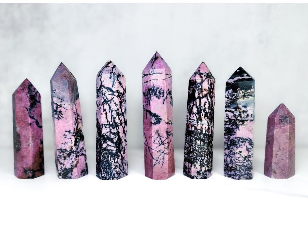 Polished Rhodonite Tower: Large Pink and Black Crystal Points - Etsy