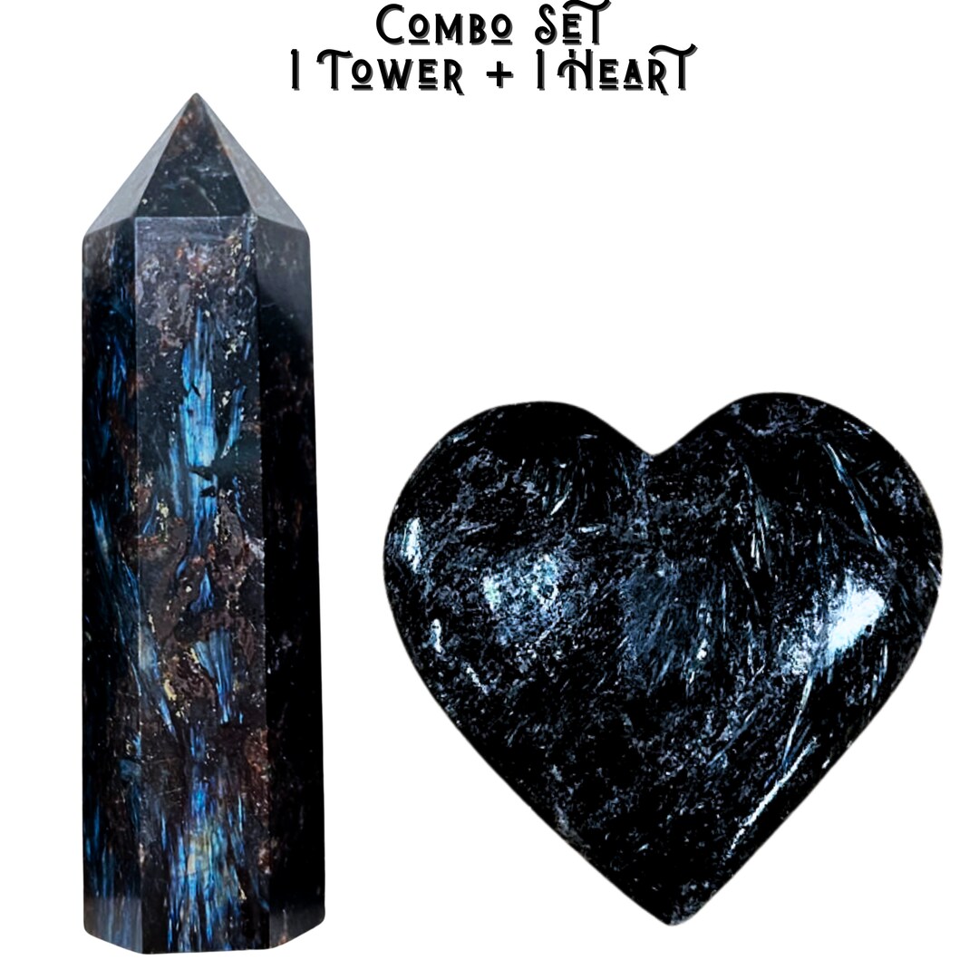 Arfvedsonite Crystal Gift Set: Tower & Heart - Blue Firework Stone - Etsy