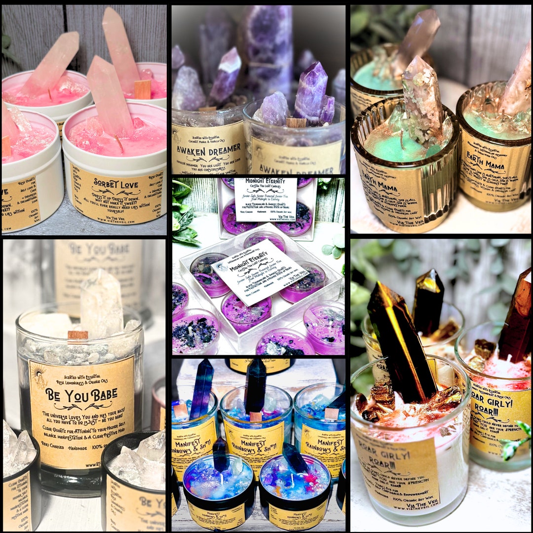 Reiki Charged Crystal Candles Healing Candles Intention Candles Crystal ...