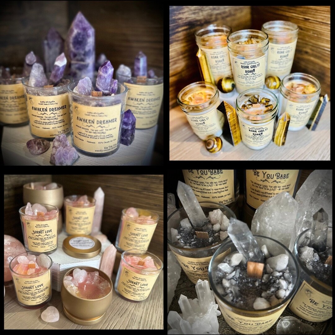 Reiki Charged Crystal Candles Healing Candles Intention Candles Crystal ...