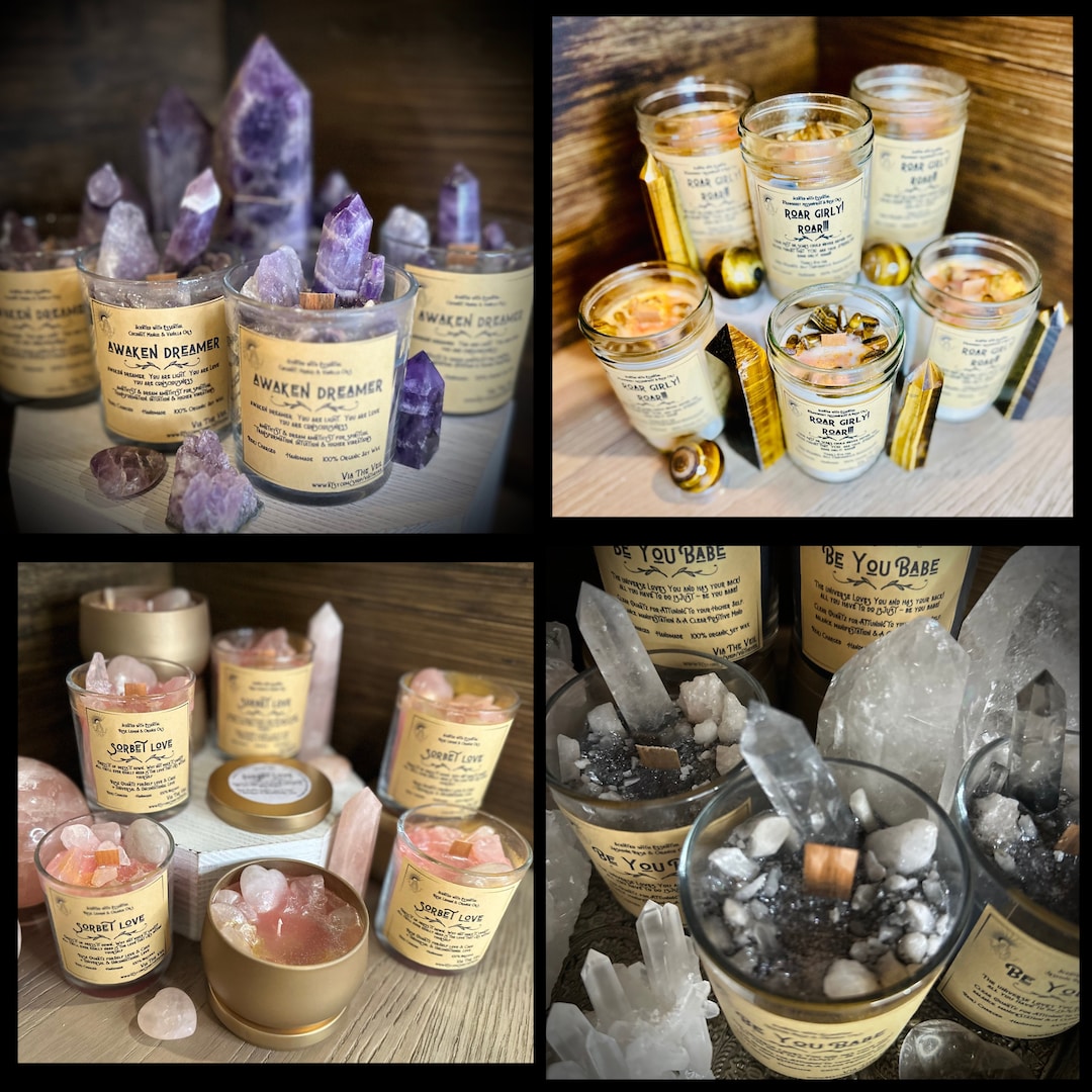 Reiki Charged Crystal Candles Healing Candles Intention Candles Crystal ...