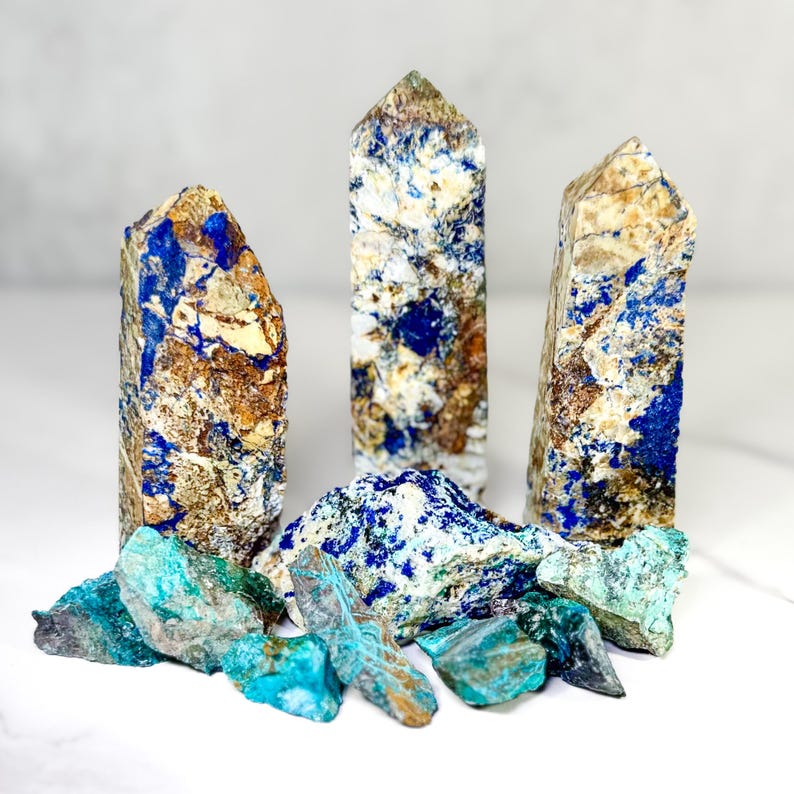Azurite Malachite Crystal Tower – Natural Mineral Obelisk - Etsy