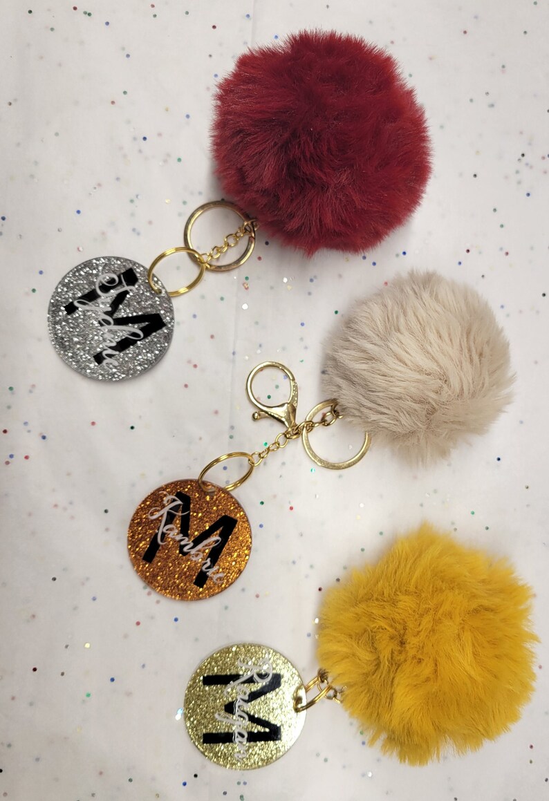 Pom Pom Glitter Keychain-personalized - Etsy