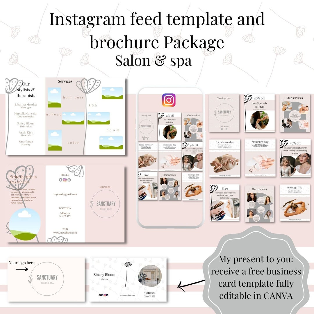Instagram Feed Template and Brochure Package/salon & Spa/ Editable ...