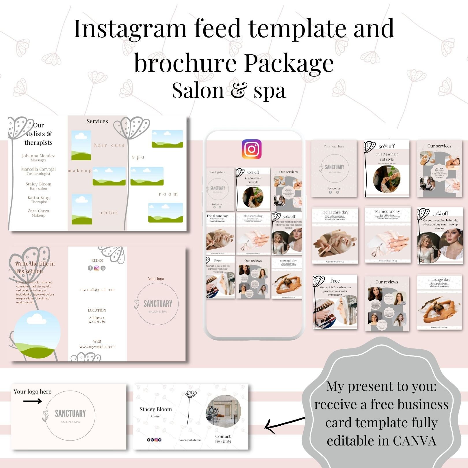 Instagram Feed Template and Brochure Package/salon & Spa/ Editable ...
