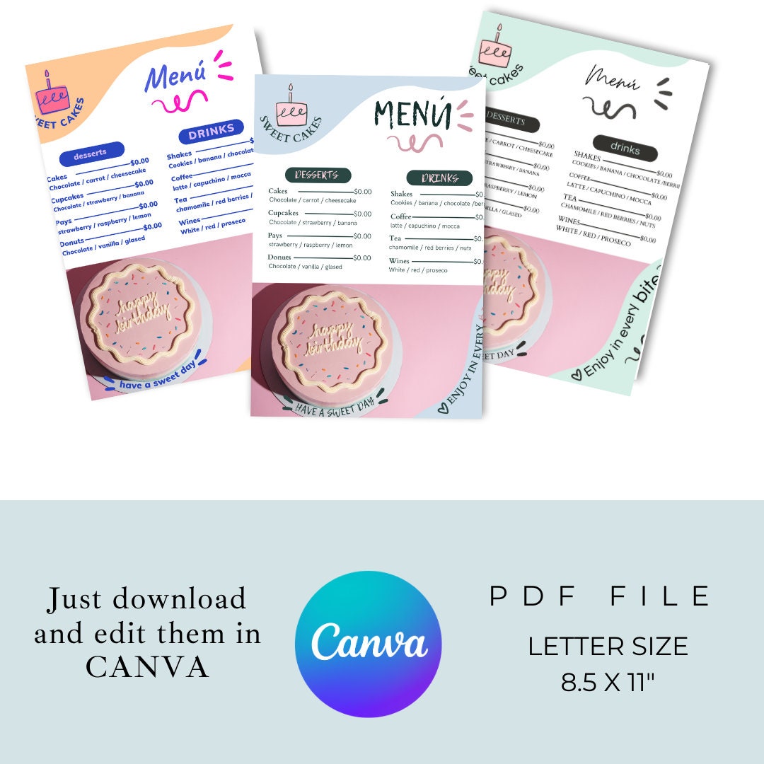 Cake Shop Menu Template/ Bakery Menu Template/ Dessert Template/ Bakery ...