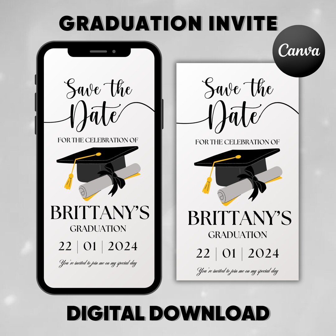 Digital & Editable Save the Date Grad E-invite Template, Instant ...