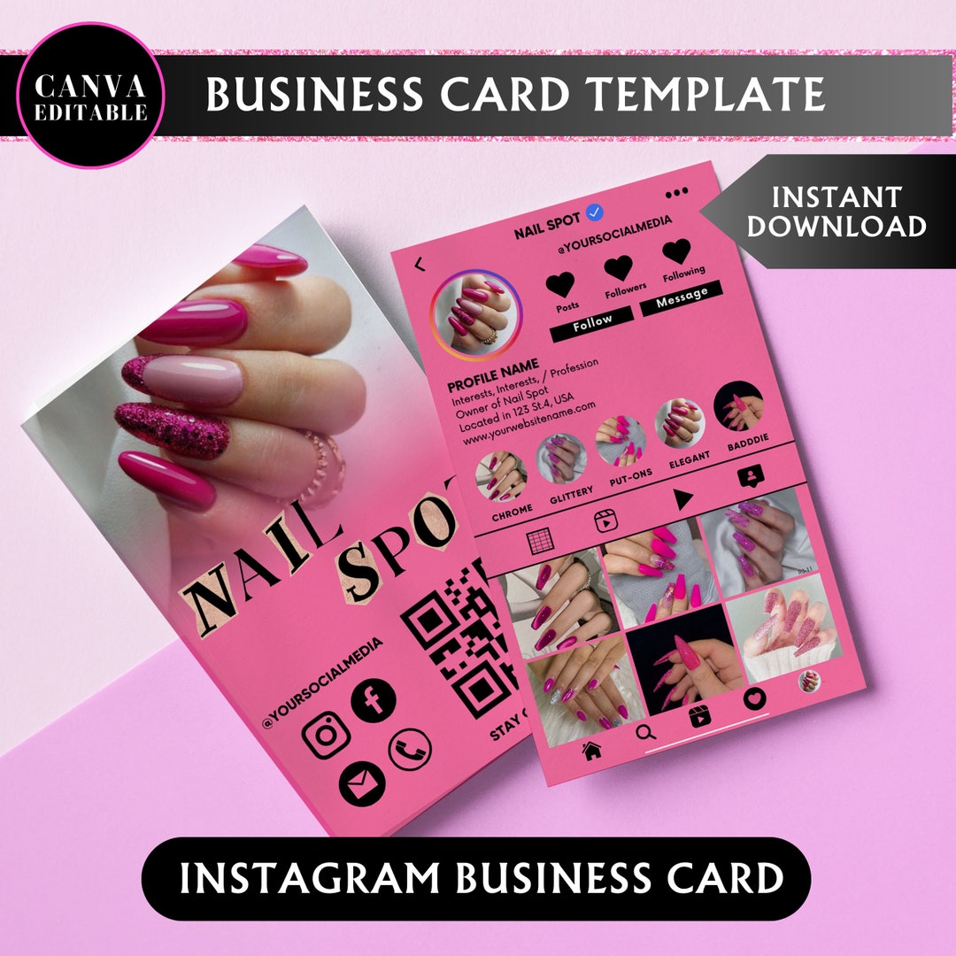 Instagram Nail Business Card 2024, DIY Canva Business Card Template ...