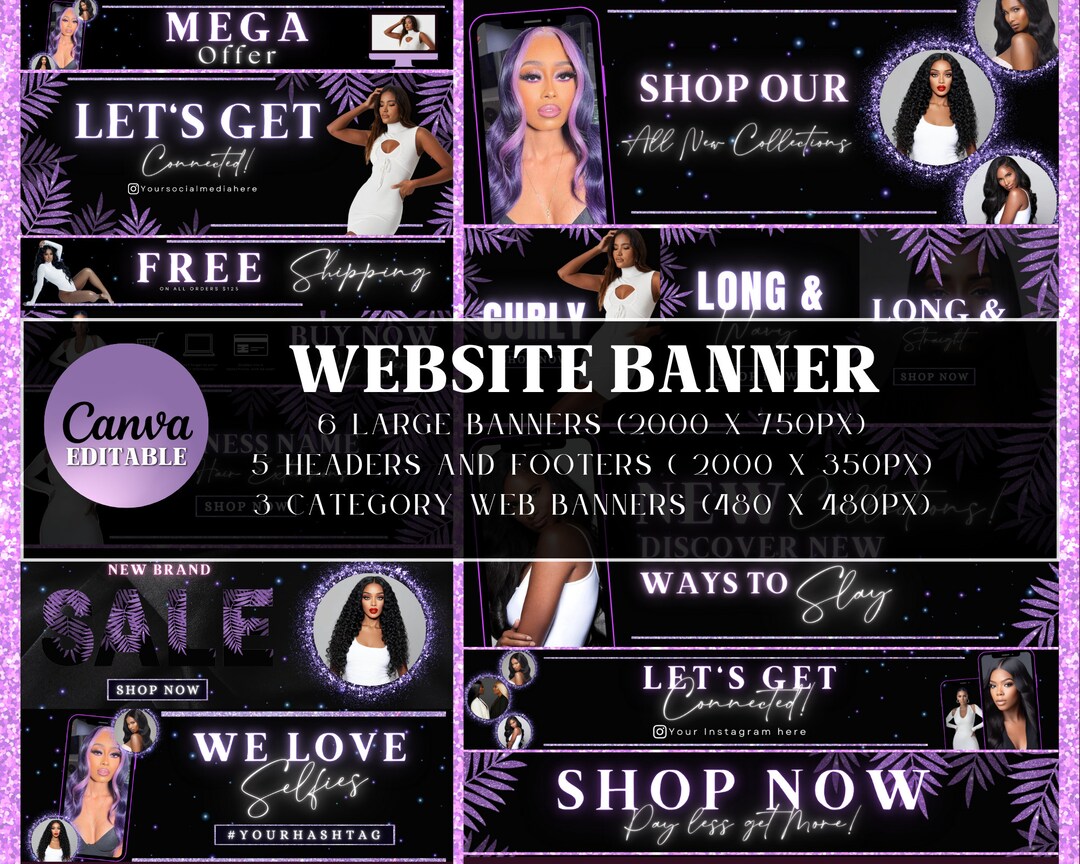 DIY Hair Website Banner Kit Black and Pink Hair Extensions Wig Boutique ...