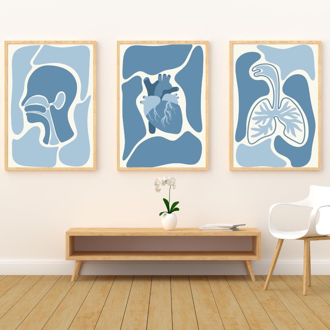 DIGITAL DOWNLOAD Abstract Anatomy Wall Art Set | Throat, Lungs & Heart ...