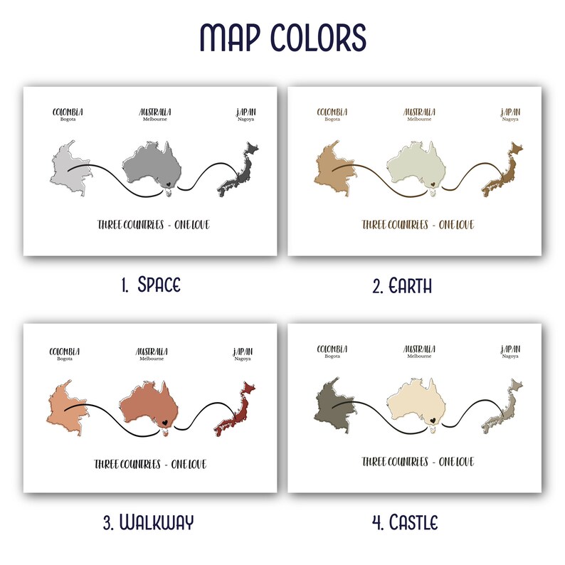 Personalise Printable Long Distance Map Gift Any Three Country City ...