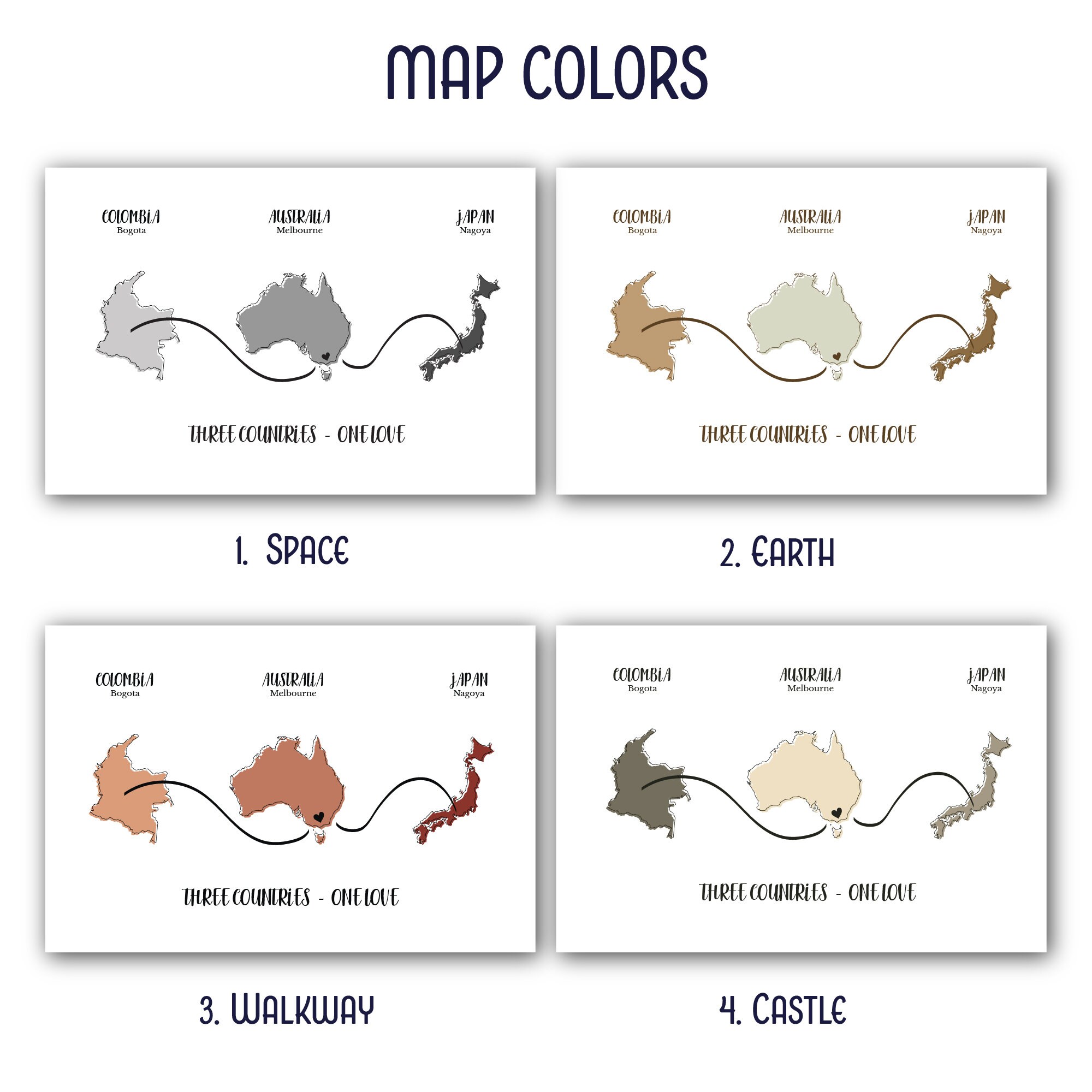 Personalise Printable Long Distance Map Gift Any Three Country City ...