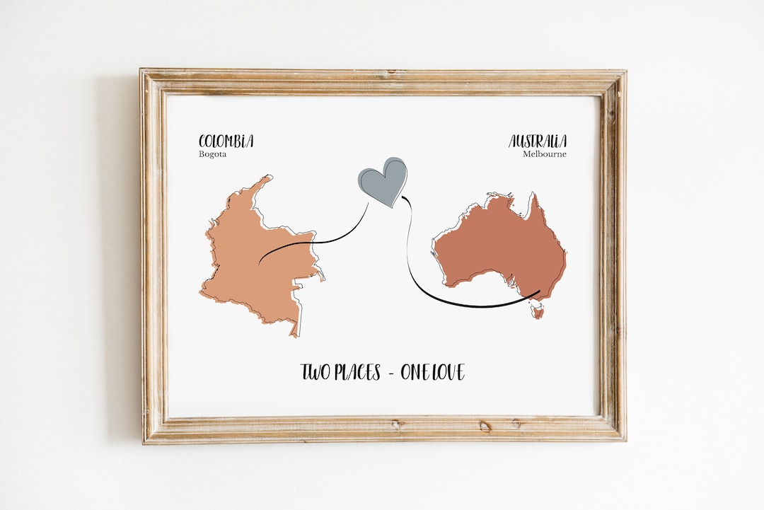 Personalise Long Distance Map Gift Two Country for Print - Etsy