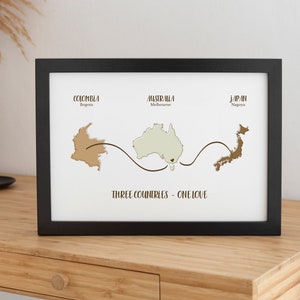 Personalise Printable Long Distance Map Gift Any Three Country City ...