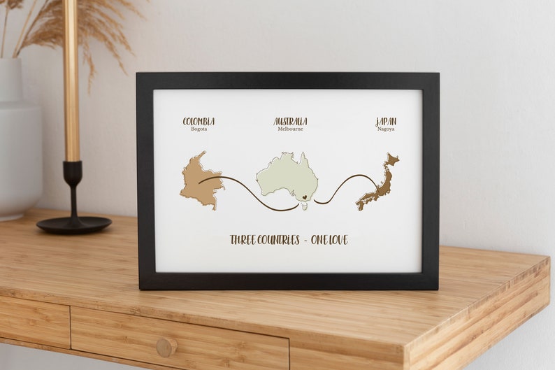 Personalise Printable Long Distance Map Gift Any Three Country - Etsy