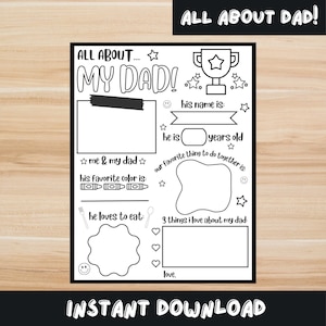All About My Dad Digital Download Fill in the Blank Fathers Day ...