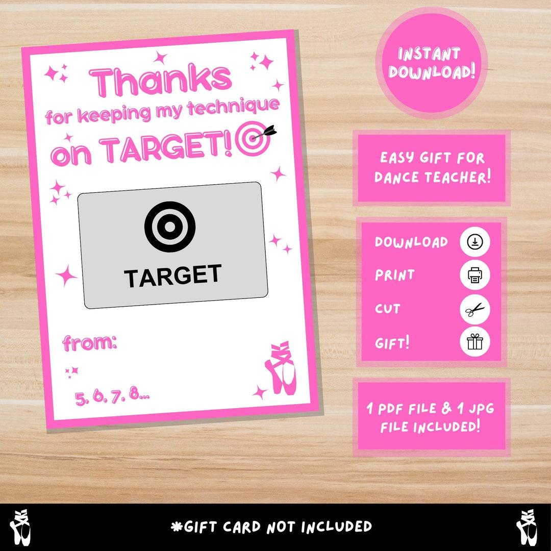 Printable Dance Teacher Gift Card Holder, Thank You Dance Teacher Gift ...