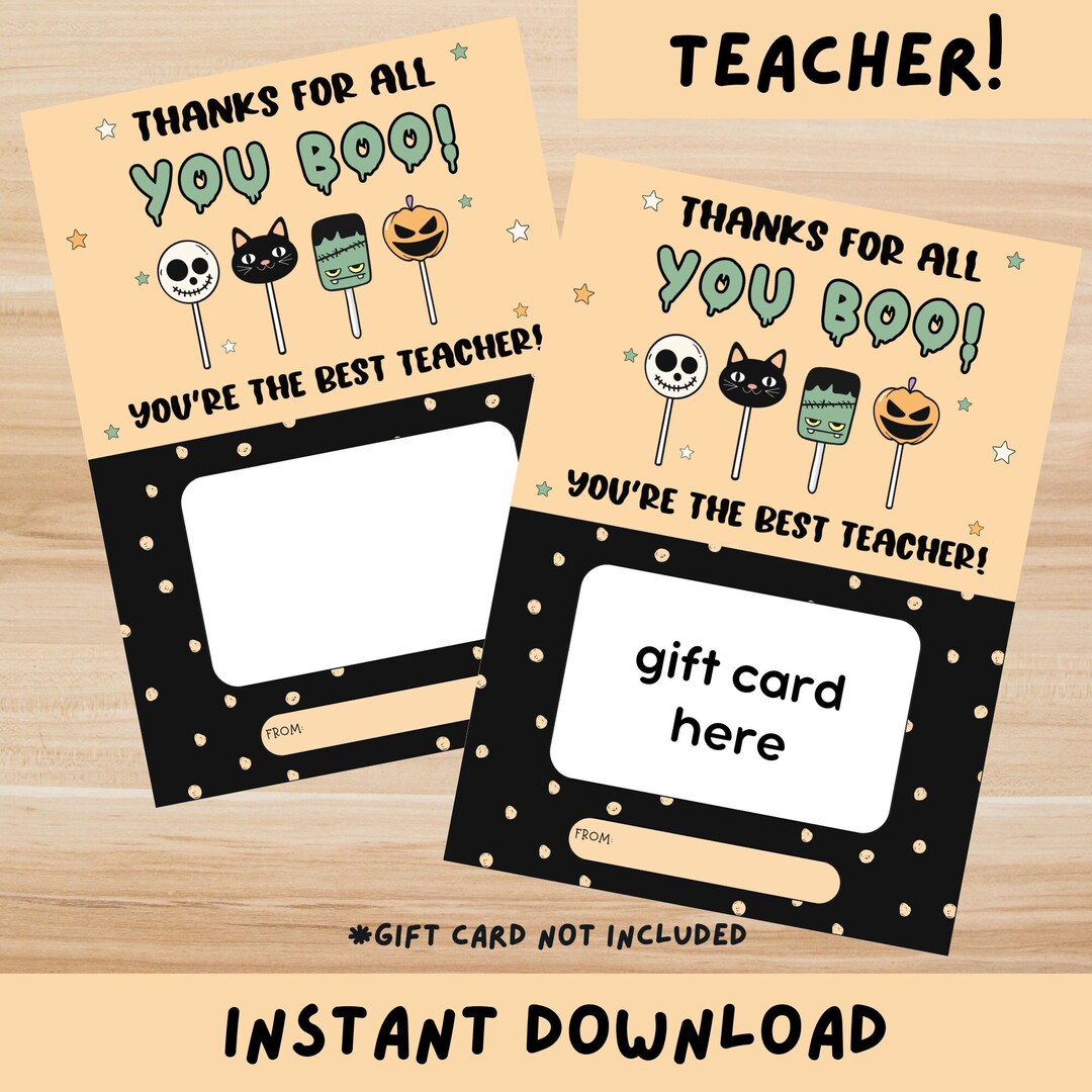Teacher Halloween Printable Gift Card Holder Teacher Halloween Gift ...