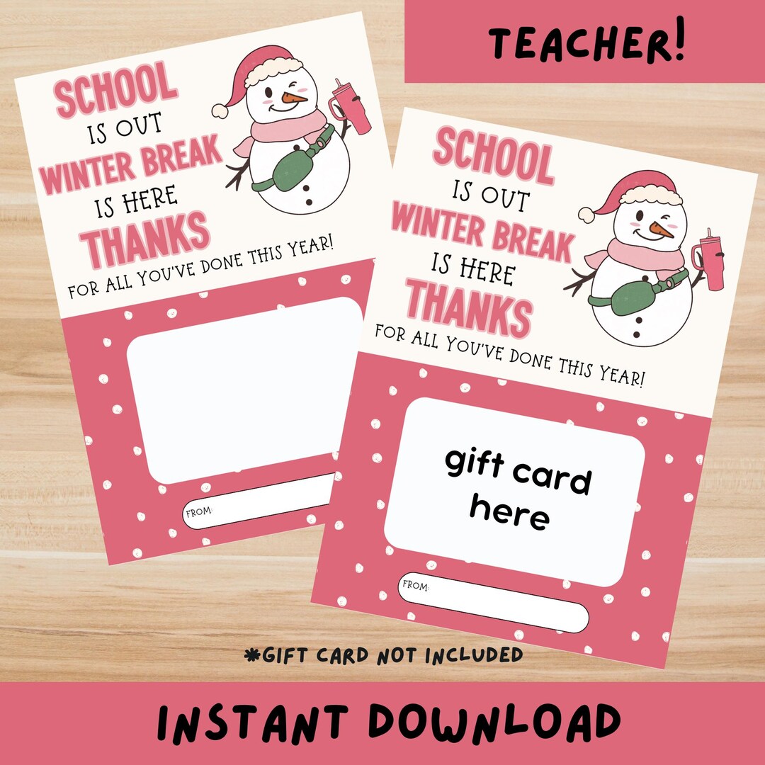 Teacher Gift Card Printable Christmas Gift for Teacher Christmas Gift ...