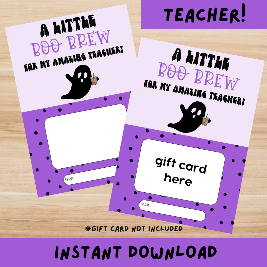 Halloween Teacher Gift Card Printable Cute Gift for Teacher Halloween ...