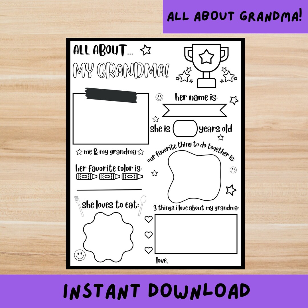 All About My Grandma Digital Download Fill in the Blank Grandparents ...