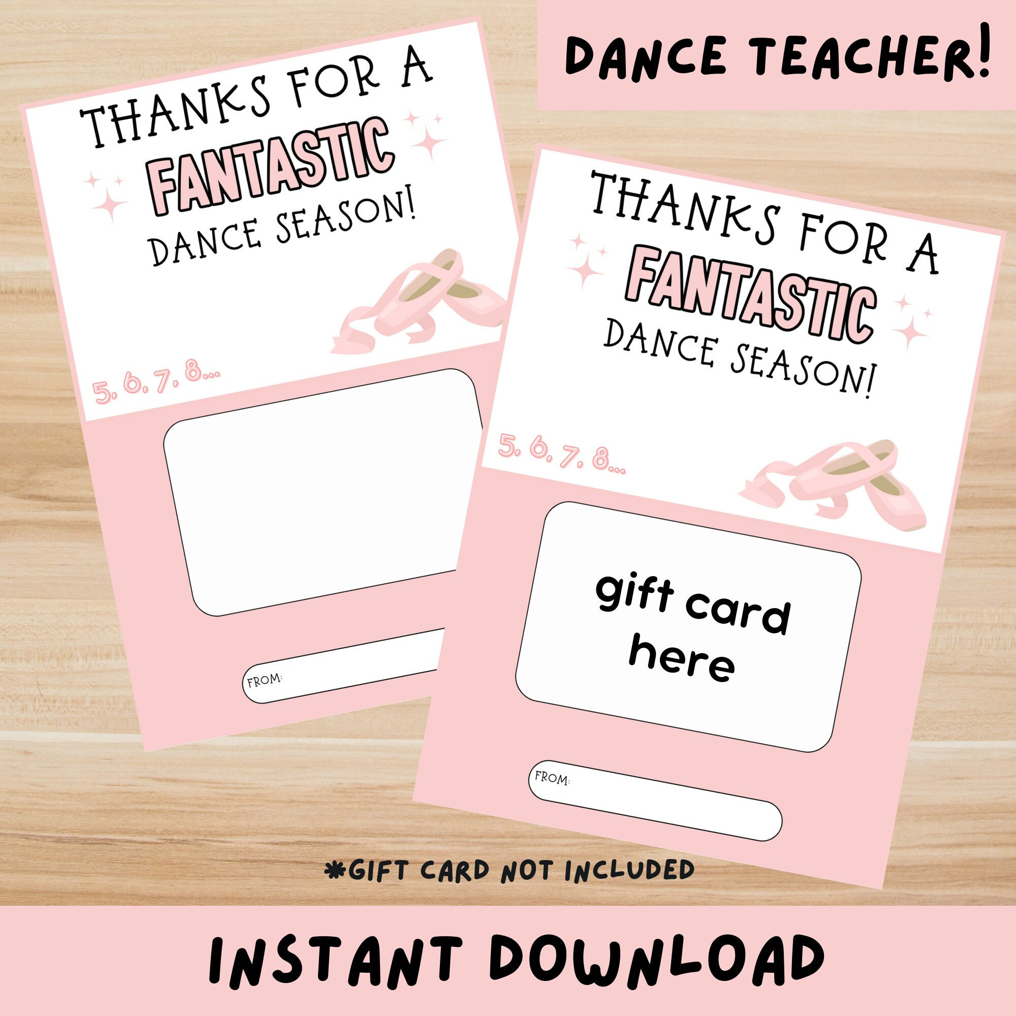 Printable Gift Card for Dance Teacher, Thank You Dance Teacher, Dance ...