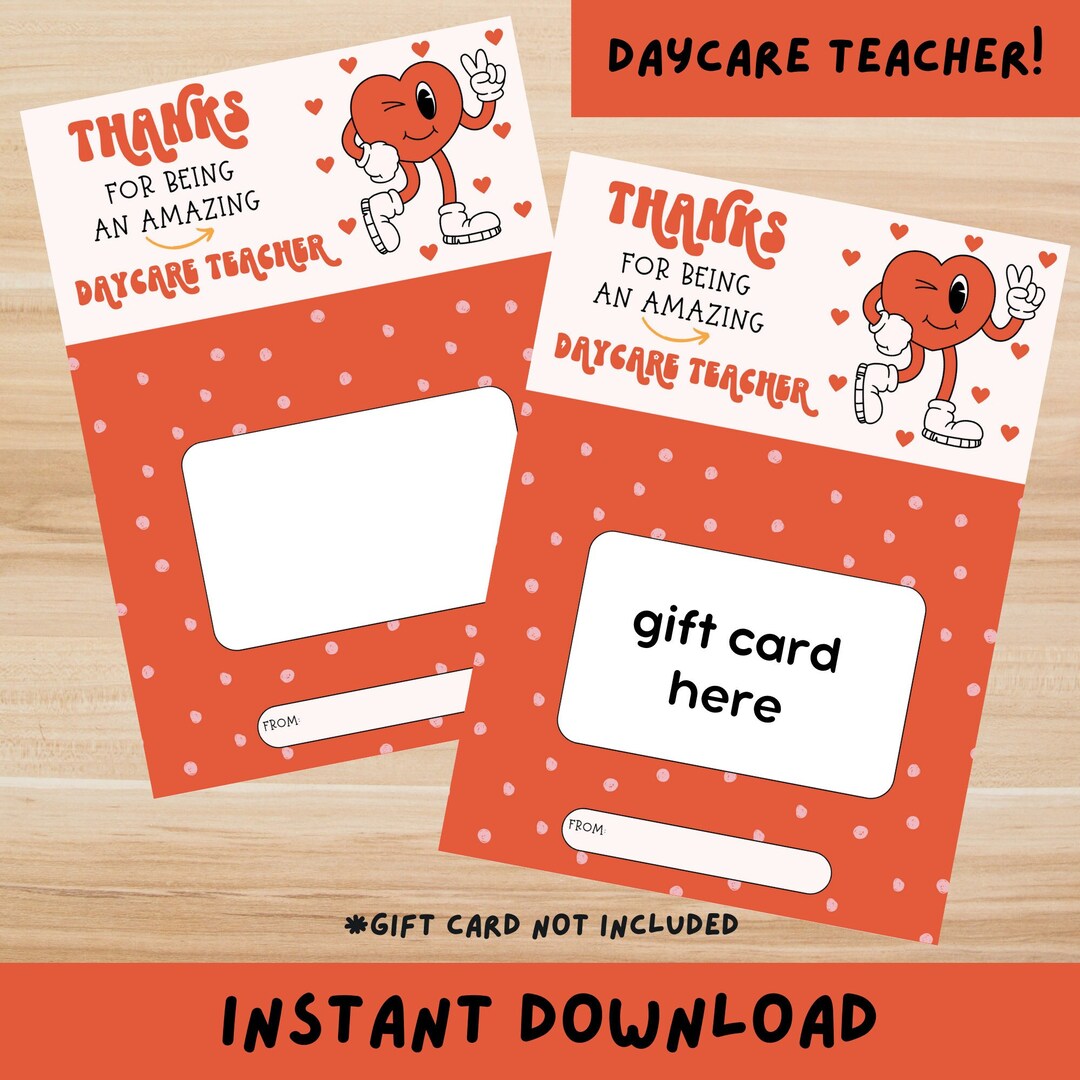Daycare Teacher Gift Card, Valentines Day Daycare Teacher Gift Card ...