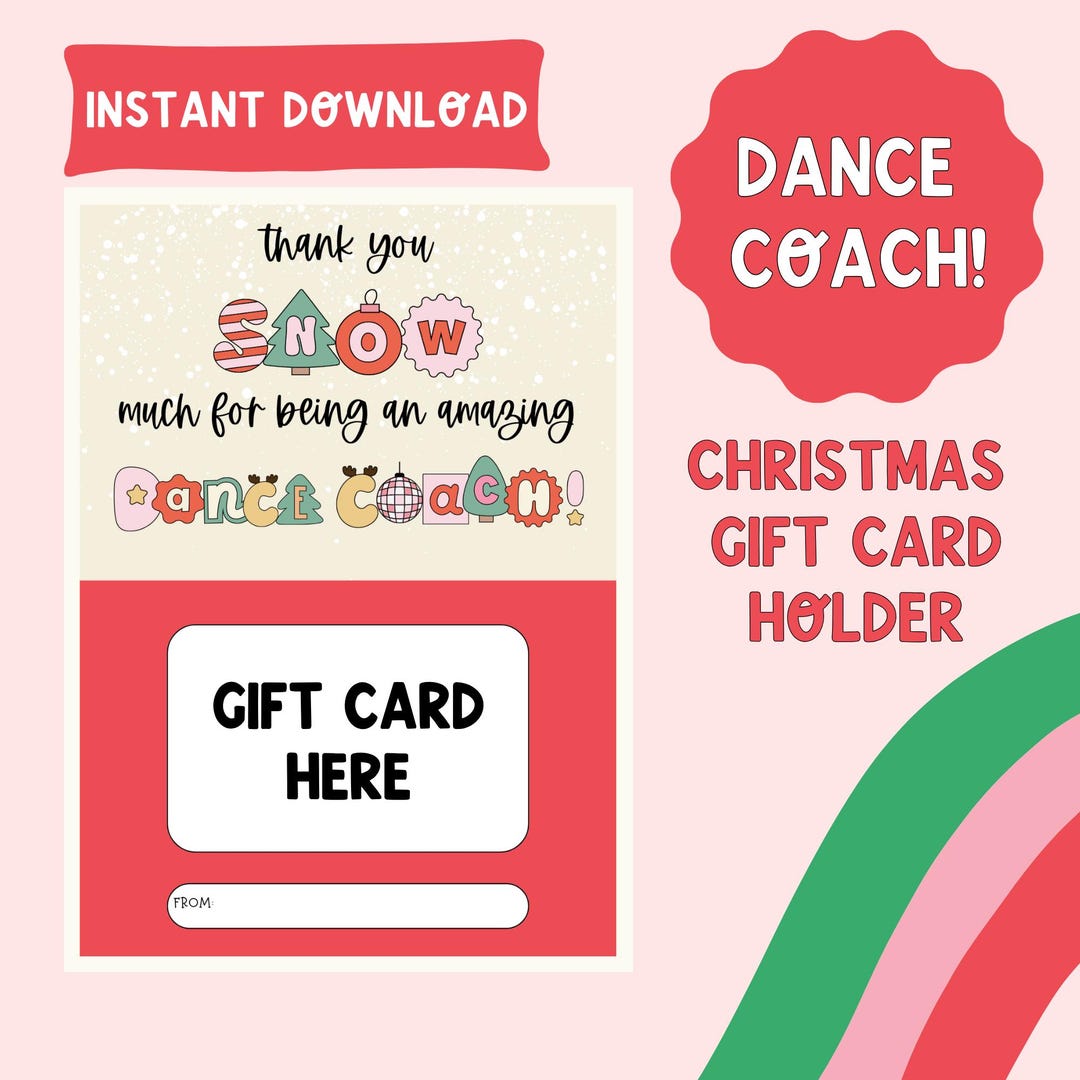 Dance Coach Gift Card Printable Christmas Gift Card for Dance Coach ...