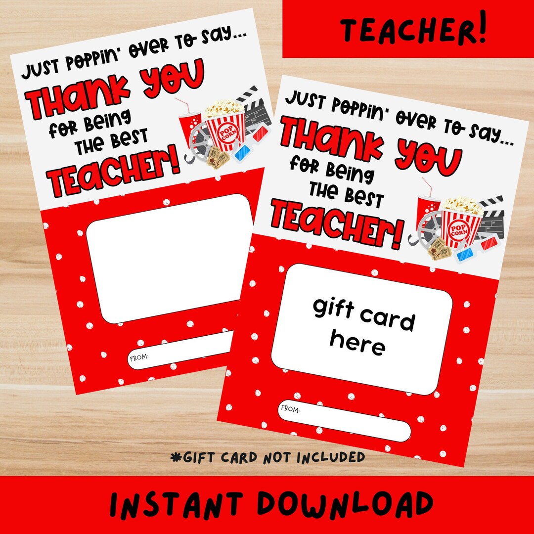 Teacher Appreciation Week Gift Printable Gift Card for Teacher Cute ...