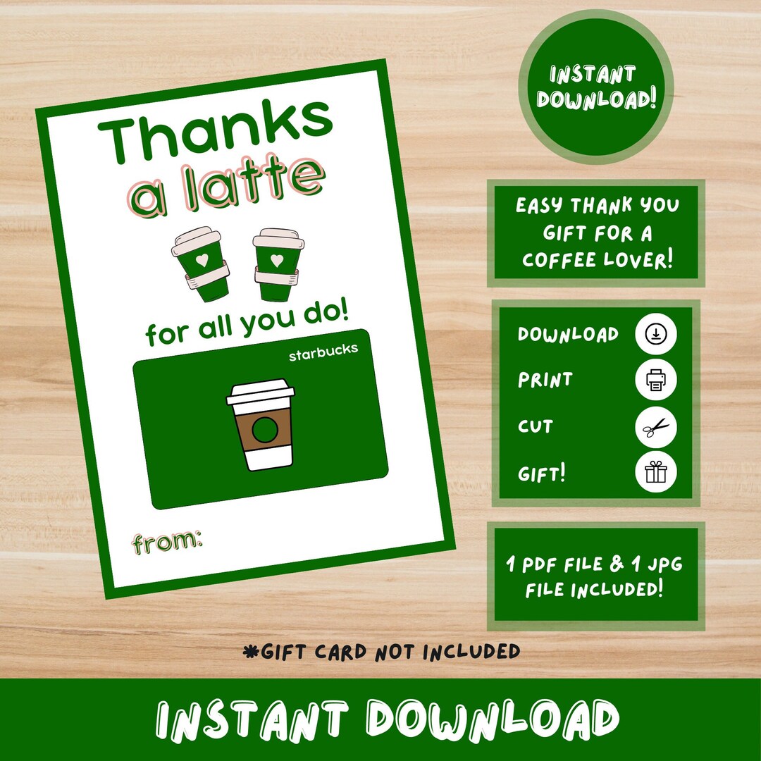 Coffee Lover Thank You Gift Printable Appreciation Gift Thanks a Latte ...