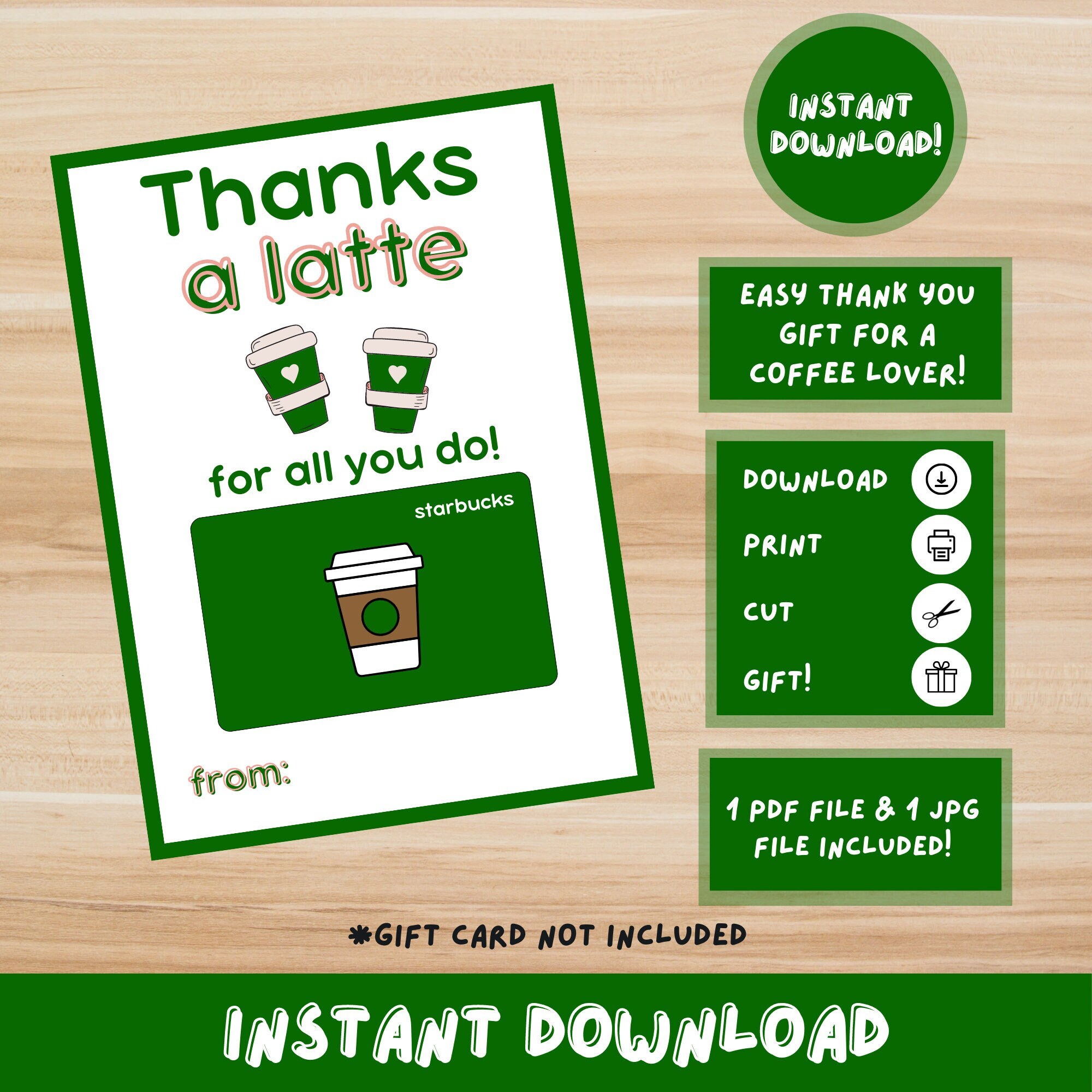 Coffee Lover Thank You Gift Printable Appreciation Gift Thanks a Latte ...