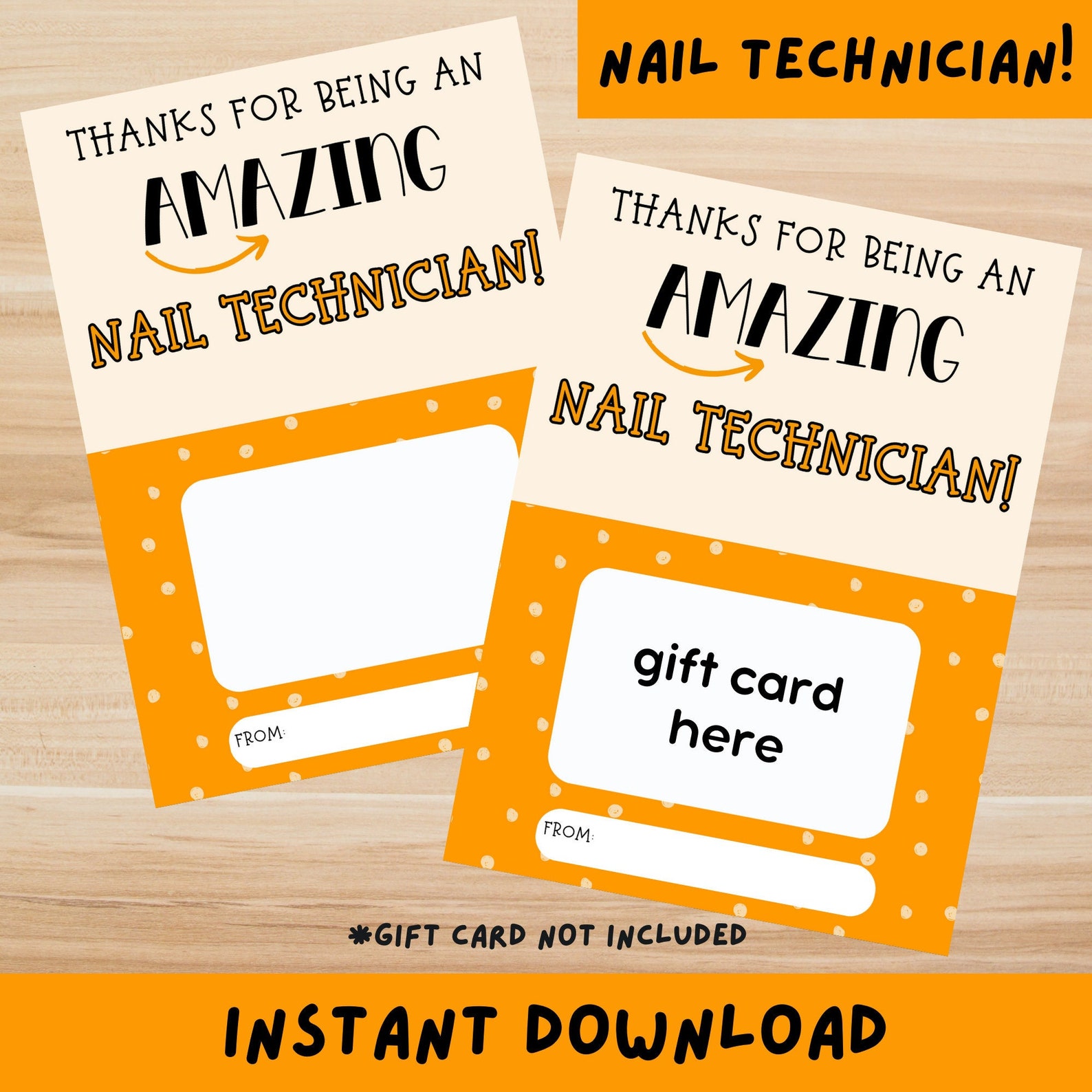 Printable Gift Card for Nail Technician Thank You Nail Tech Gift Card ...