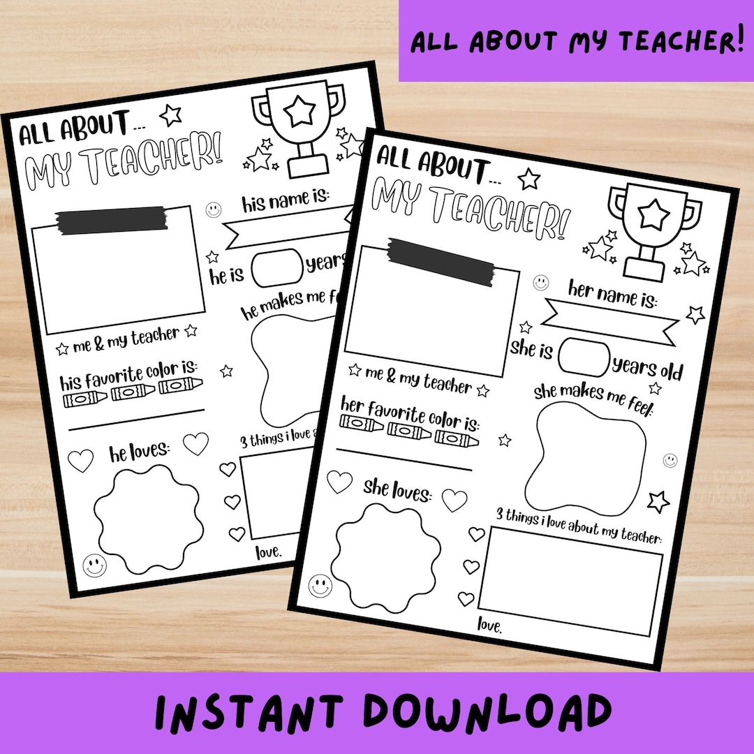 All About My Teacher Digital Download Fill in the Blank Teachers ...
