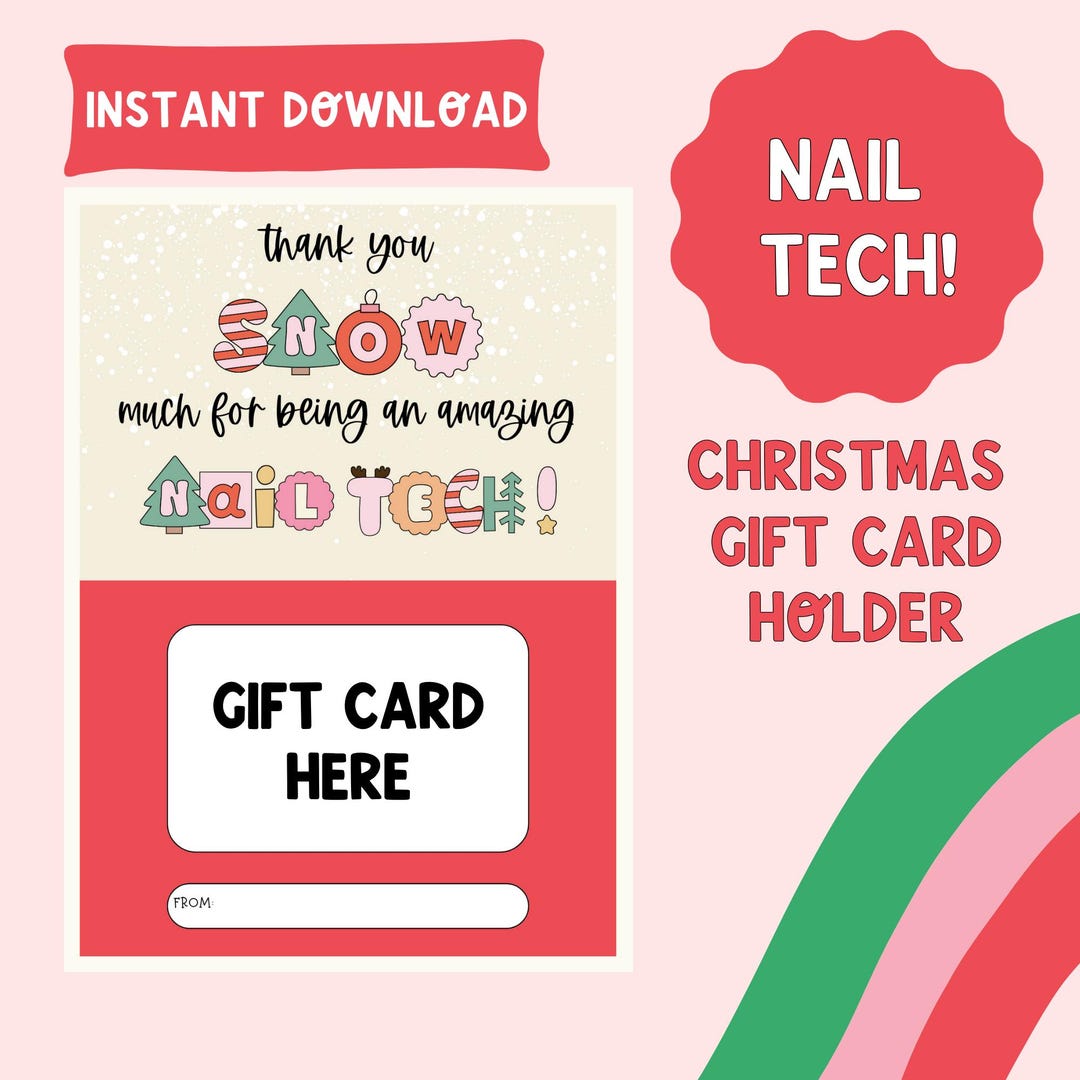 Printable Nail Tech Gift Card for Christmas Gift Card for Nail ...