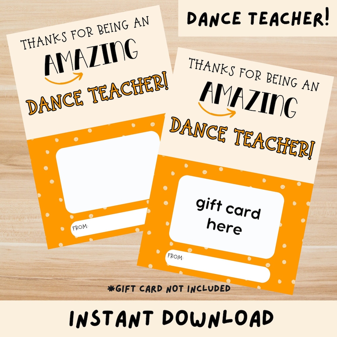 Printable Gift Card for Dance Teacher Thank You Dance Teacher Gift ...