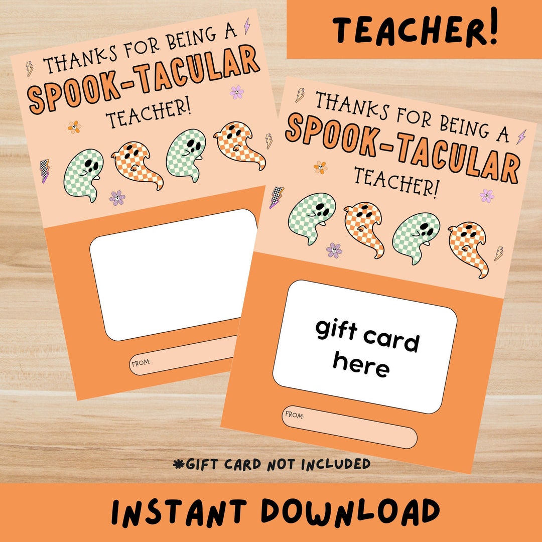 Teacher Gift Card Holder Printable Teacher Halloween Gift Card for ...