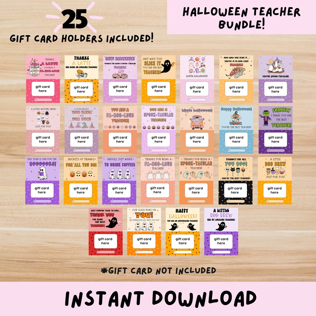 Printable Teacher Gift Card Cute Halloween Gift Card Teacher Gift Card ...