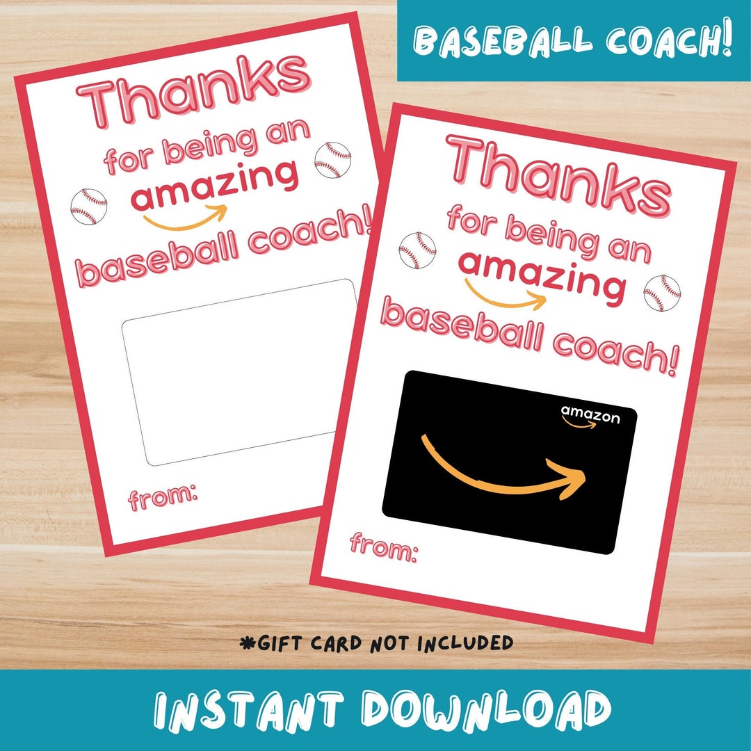Printable Baseball Coach Gift Thank You, Gift Card Holder for Baseball ...