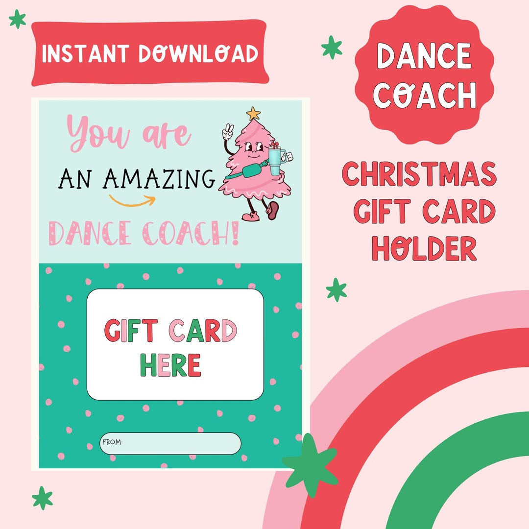 Christmas Gift for Dance Coach Printable Dance Coach Gift Card ...