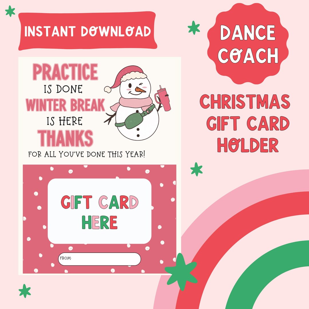Dance Coach Gift Card Printable Christmas Card for Coach Printable Gift ...
