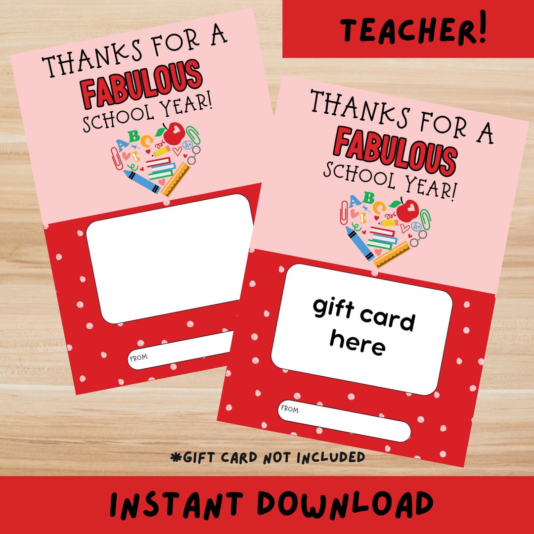 Printable Gift Card for Teacher Cute Teacher Appreciation Week Gift ...