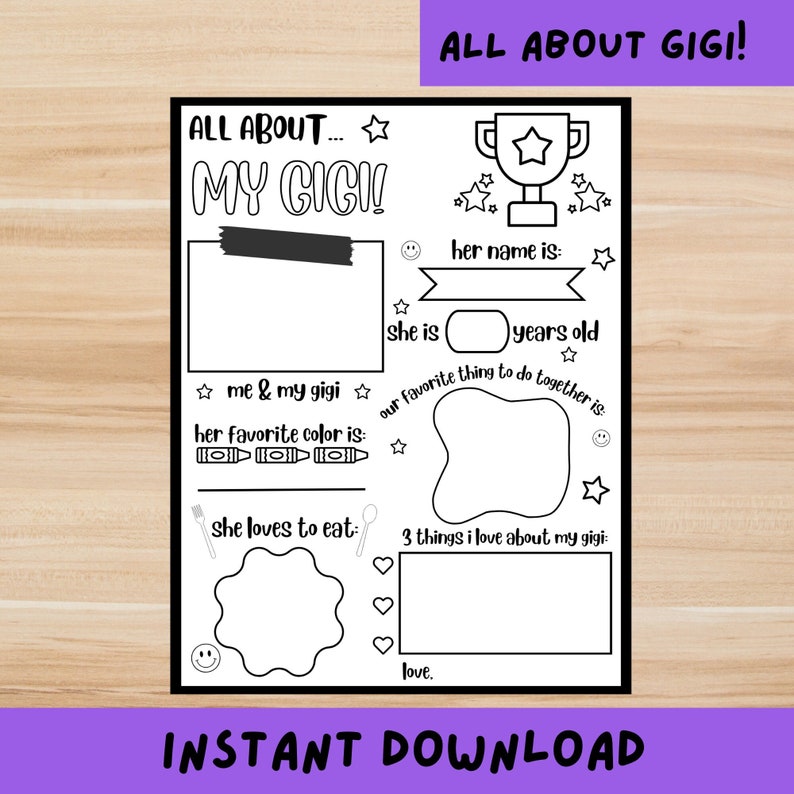 All About My Gigi Digital Download Fill in the Blank Grandparents Day ...