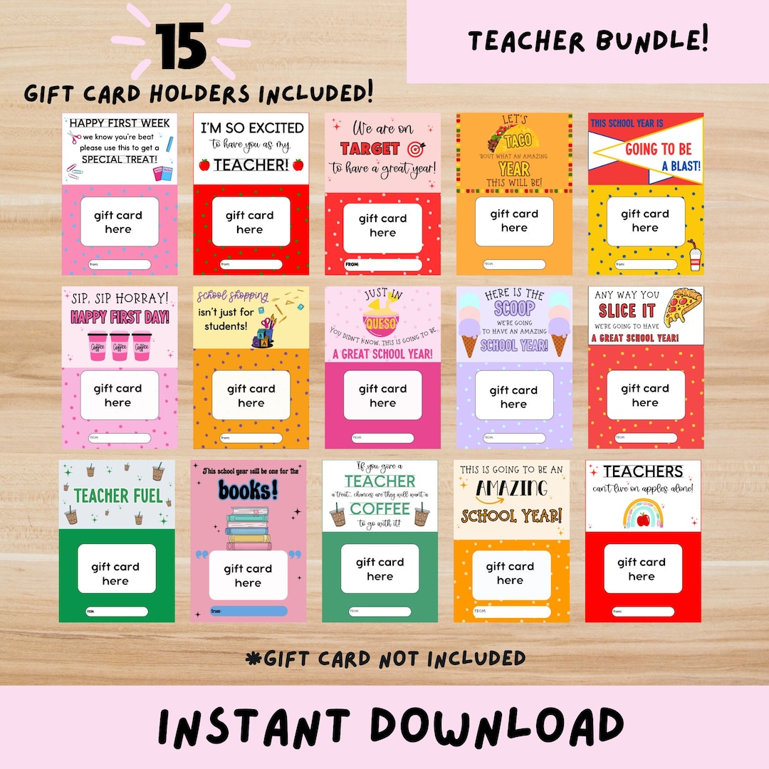 Back to School Gift for Teacher Gift Card Printable Cute Teacher Gift ...