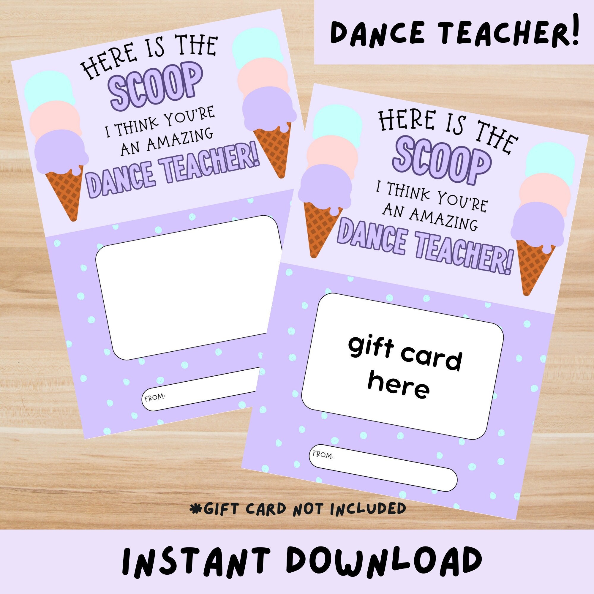 Dance Teacher Gift Card Printable Gift for Dance Teacher Thank You ...