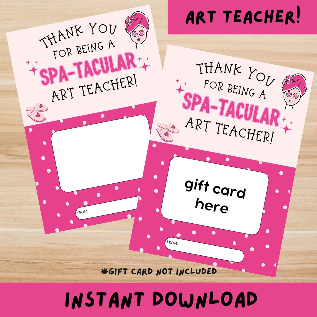 Printable Art Teacher Gift Card Spa Gift for Art Teacher Gift Printable ...