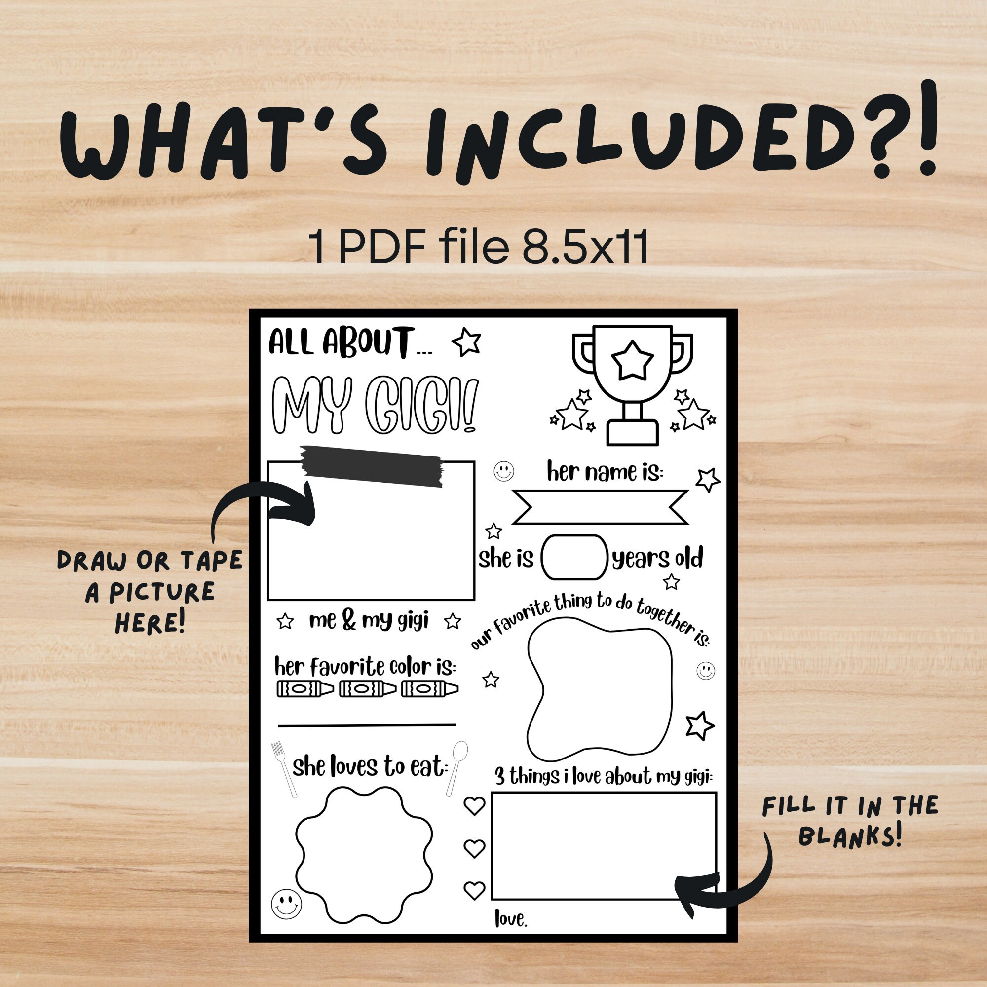 All About My Gigi Digital Download Fill in the Blank Grandparents Day ...