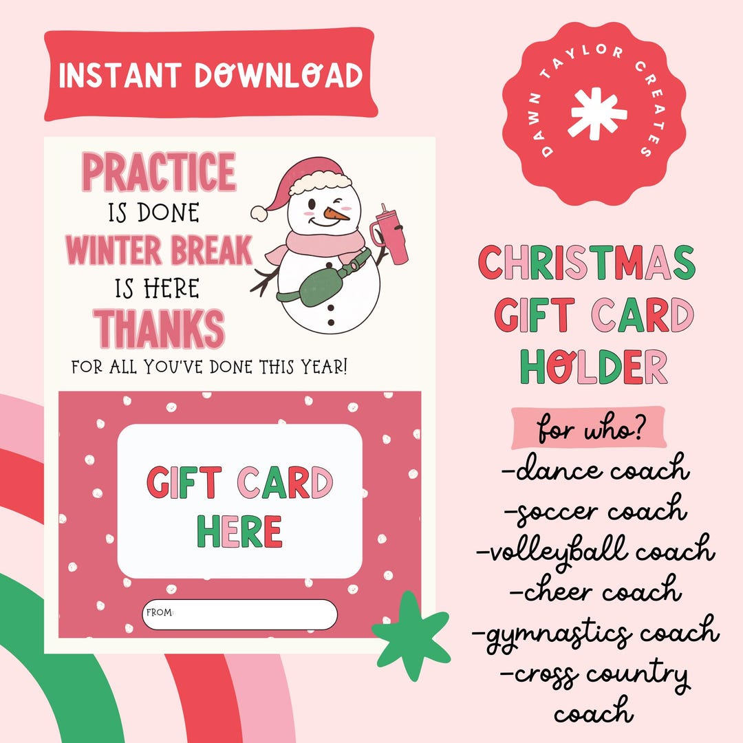 Printable Coach Gift Card Holder Xmas Gift for Dance Coach Christmas ...