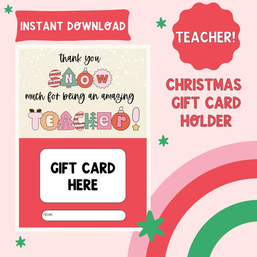 Printable Teacher Gift Card Christmas Gift for Teacher Thank You ...