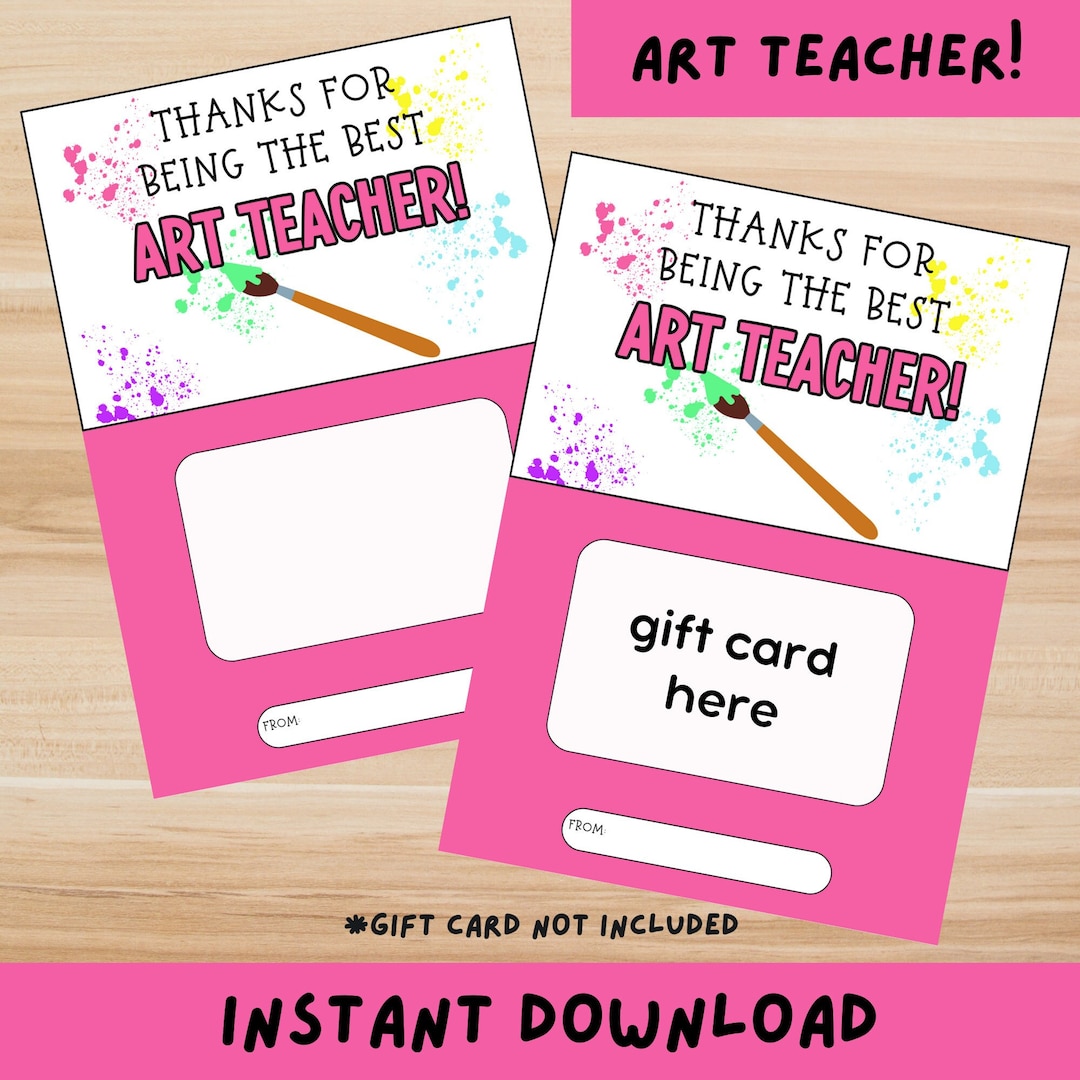 Printable Art Teacher Gift Card Thank You Gift for Art Teacher Gift ...
