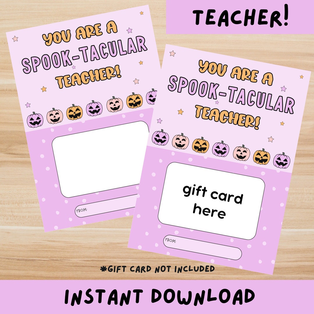 Teacher Halloween Printable Gift Card Holder Teacher Halloween Gift ...